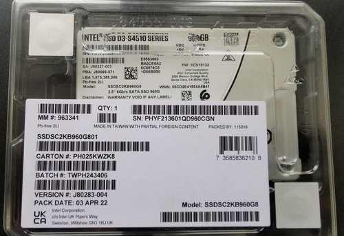 SSD Intel D3-S4510 Series 960 гб ssdsc2KB960G801