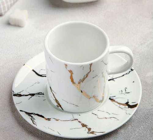 Чайная пара керамическая «Марбл», чашка 220 мл, бл