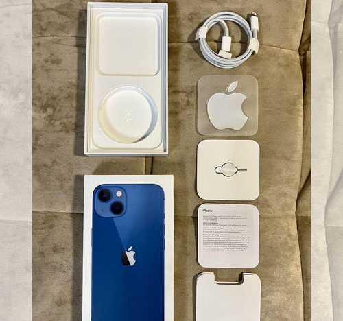 Коробка от iPhone 13, Blue, с проводом