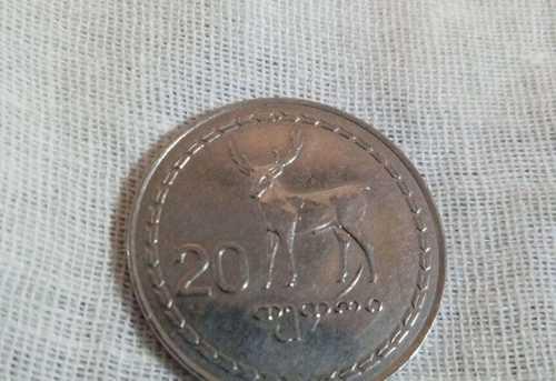 Монета 20 тетри 1993