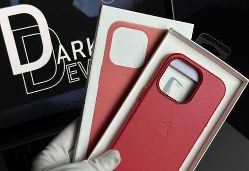 Чехол iPhone 14 Pro MagSafe Кожаный красный