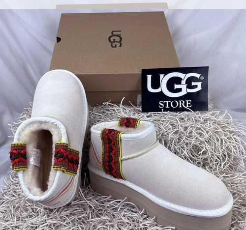 Сапогие UGG classic ultra mini braid plat boot white