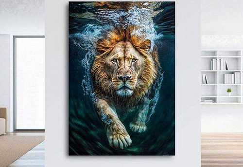 Картина маслом лев под водой