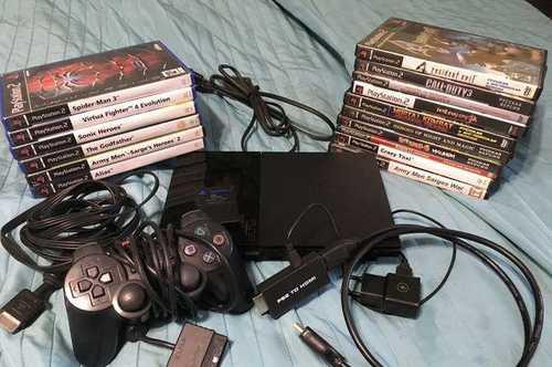 PS2 Slim scph-90004 + 16 игр