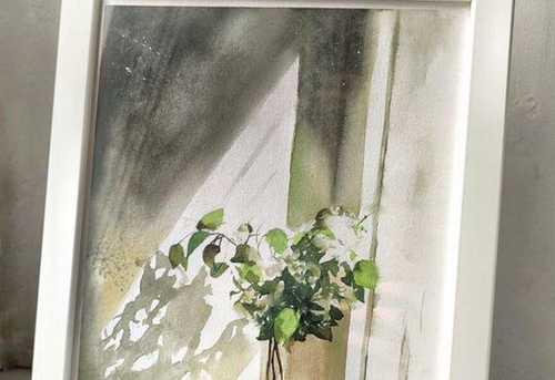 Картина акварелью Цветы у окна