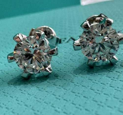 Золотые серьги tiffany с бриллиантами 1 карат