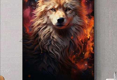 Интерьерная картина маслом на холсте огненный волк