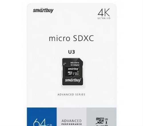 MicroSd 64Gb SmartBuy class10 cdxc U3 V30.4K