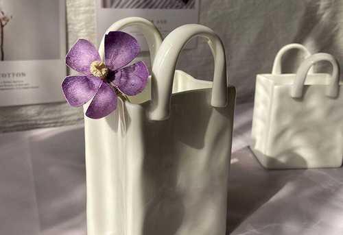 Керамическая сумка ваза под цветы/приборы
