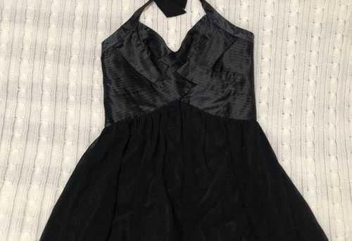 Платье черное атлас/шифон 44-46 размер (S/M)