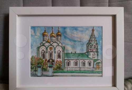 Картина Храм Николая Чудотворца. Церковь акварель