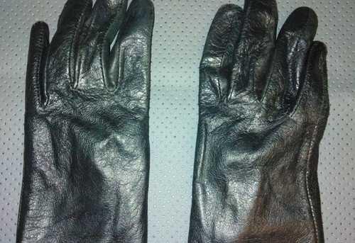 Кожаные женские зимние перчатки. 7,5 размер. Б/у