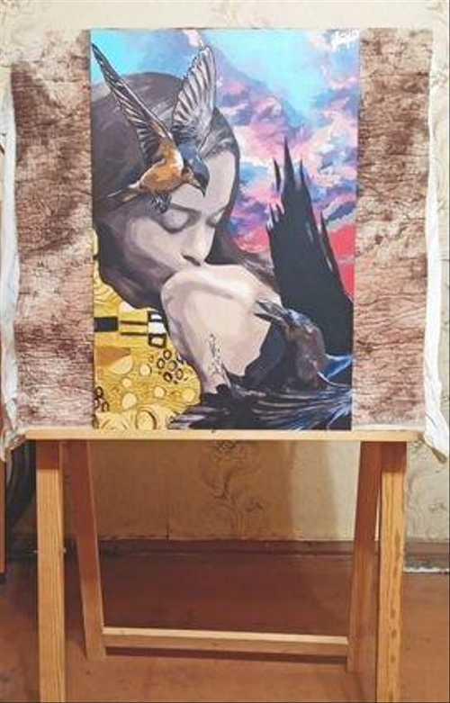 Картина "Поцелуй. Ласточка и ворон"