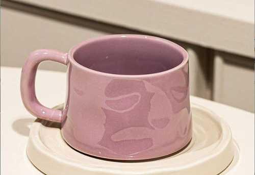 Мятая чашка с блюдцем керамика