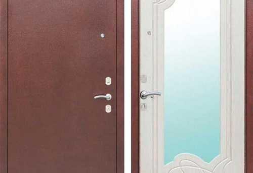Дверь входная Страж Ольга с зеркалом Белёный дуб