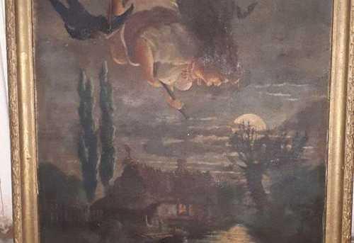 Картина маслом на холсте.летящяя девушка