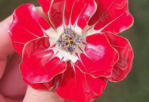 Брошь мак красный