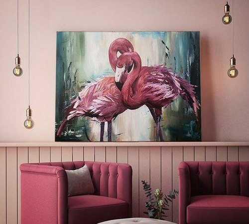 Картина маслом Розовые Фламинго