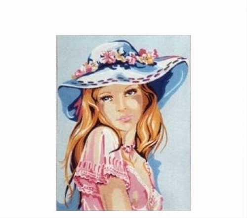 Канва жесткая с рисунком "Девушка в голубой шляпк