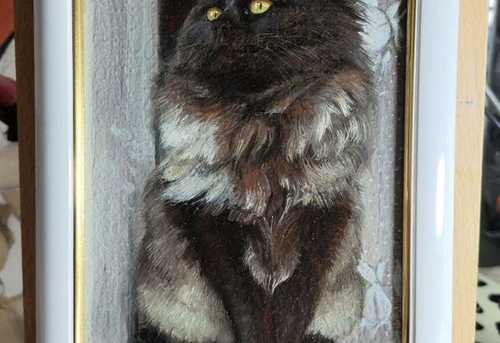Картина маслом "Черный котик"