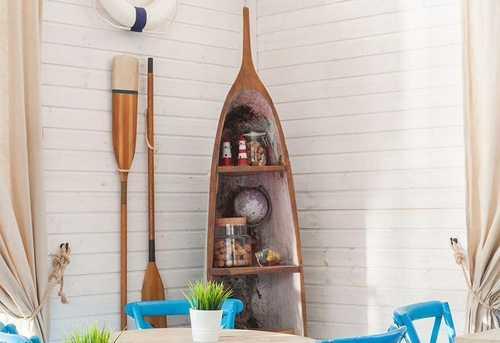 Книжный шкаф из настоящей лодки напольный деревянн