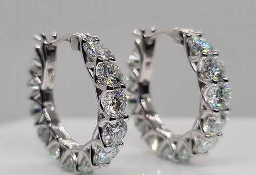 Серьги кольца с бриллиантами (муассанитами) 7,2ct