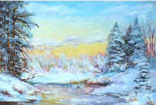 Картина маслом на холсте Зимний пейзаж Декор дома