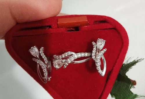 Серебряный комплект кольцо и серьги