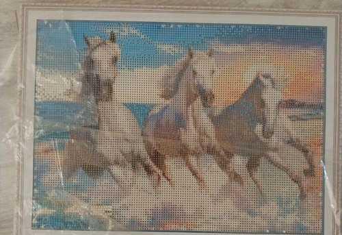 Алмазная мозаика три лошади