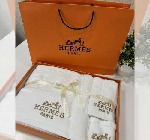 Брендовое Полотенце махровое «Hermes» 3 шт белый