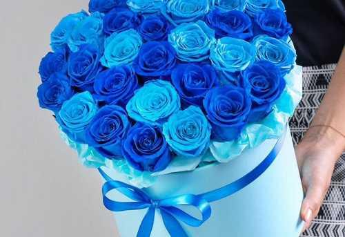Букет "Сине-Голубая Роза" в коробке стабилизирован