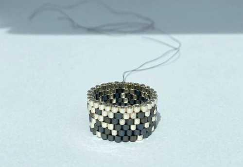 Кольцо из японского бисера металлик с серебром