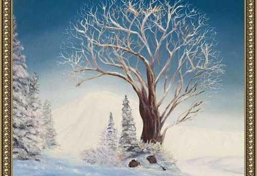 Картина зимний пейзаж дерево масло холст