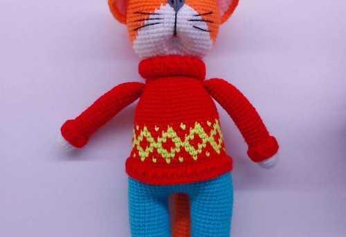 Кот в свитере 24см, авторская кукла, эко пряжа