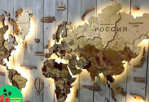 Карта России деревянная для подарка