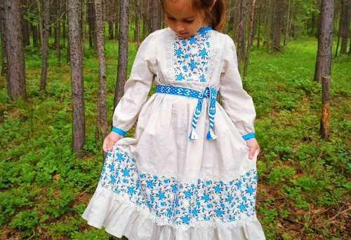Детское платье Василёк серо-голубое