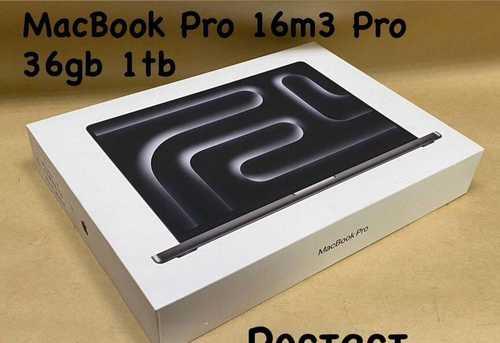 MacBook Pro 16 (2023), 1000 ГБ, M3 Pro (12 ядер), RAM 36 ГБ, GPU 18-core