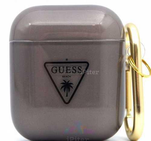 Чехол Guess Palm Tree для AirPods 1/2 с карабином (Чёрный)