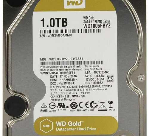 Жесткий диск WD Gold WD1005fbyz, 1тб, HDD, SATA