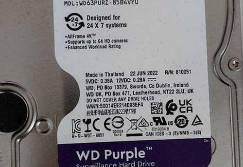 Жесткий диск WD Purple WD63purz, 6тб, SATA III