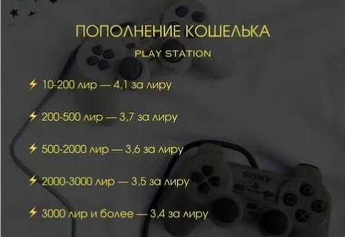 Пополнение Play Station / кошелька PSN Турция