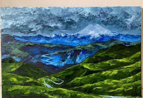 Картина маслом на холсте Эльбрус дорога в горы