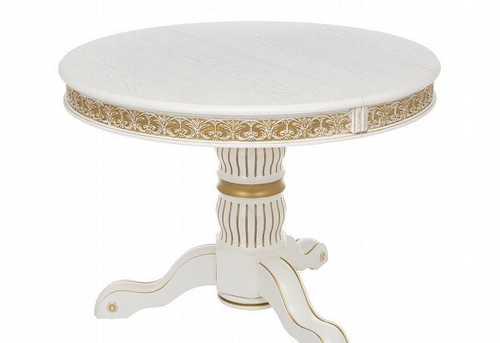 Деревянный стол Лорд молочный с золотой патиной