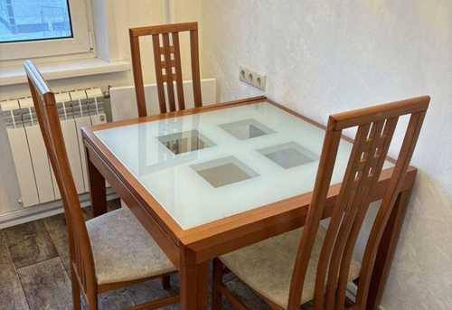 Стол стеклянный раскладной и 4 стула