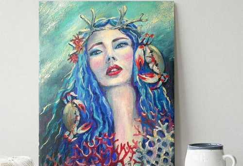Картина маслом на холсте девушка русалка море