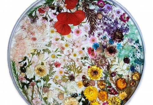 Столик панно картина цветы в эпоксидной смоле