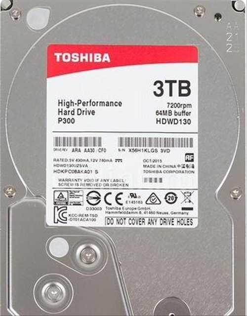 Жесткий диск Toshiba P300 hdwd130uzsva, 3тб, HDD
