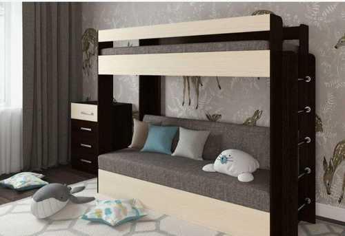 Кровать-чердак с диваном Лаворо (Savana Latte)