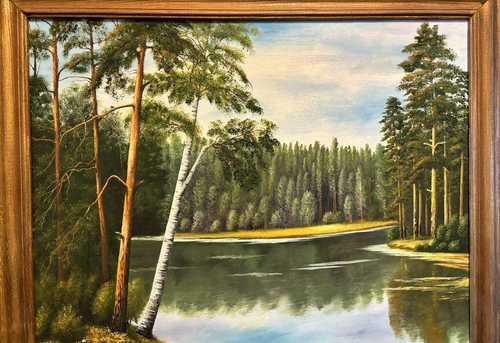 Картину Пейзаж с рекой 52 на 42 см масло, холст