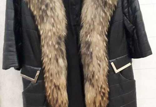 Куртка кожаная с мехом женская 46 размер
